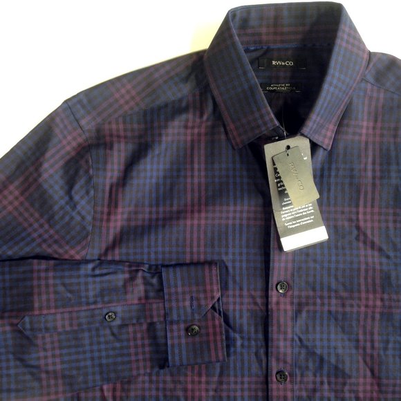 RW&CO. | Shirts | Mens Rwco Shirt Blue Purple Plaid Shaped Fit 3135 Xs ...